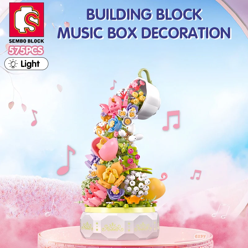 SEMBO-BLOCK-575pcs-Teacup-Flower-Lighting-Music-Box-Building-Block-Home ...