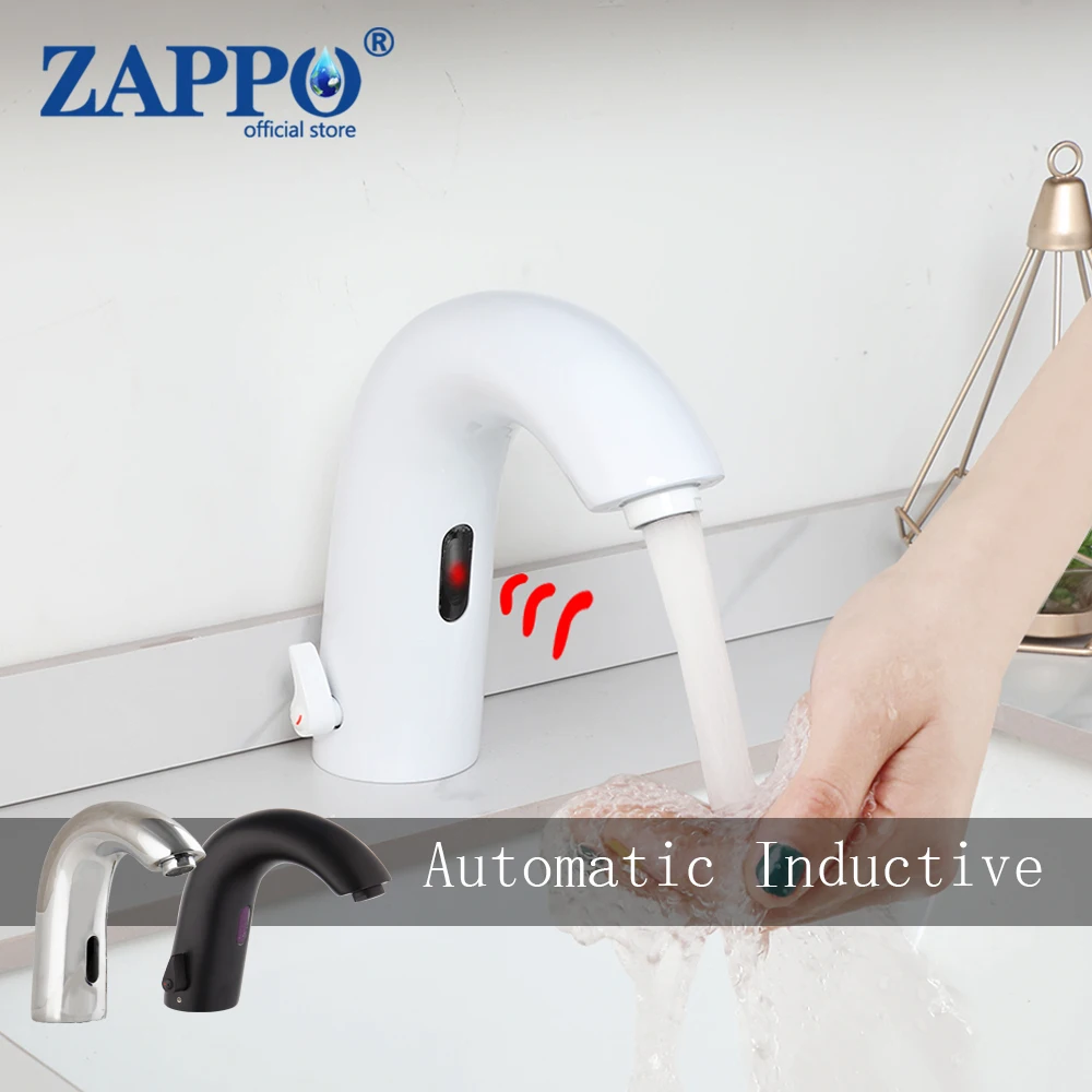 ZAPPO-White-Brass-Bathroom-Automatic-Inductive-Faucet-Touchless-Free ...