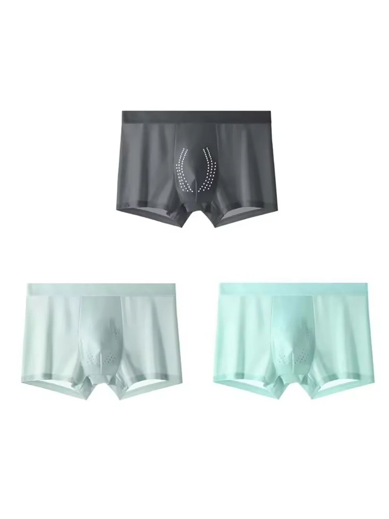 3Pcs Thin Ice Silk Boxer Briefs Solid Color Mid Waist Ice Silk Boxer ...