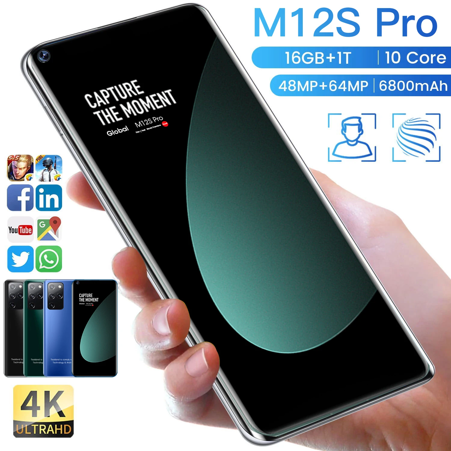 2022 origem m12s pro smartphone 5g versão global 7.3 Polegada 16 + 1tb ...