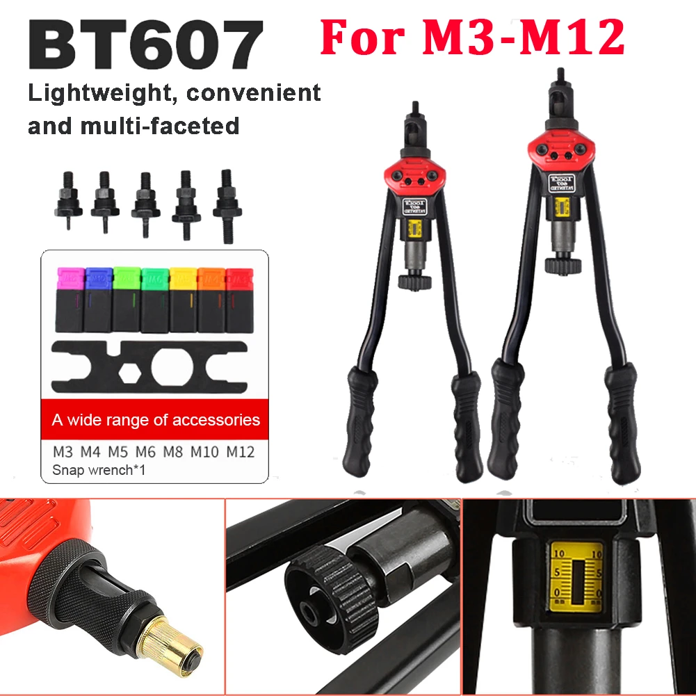 9 pçs/set BT 607 mão rosqueada rebite porcas armas rebitador da luva ...