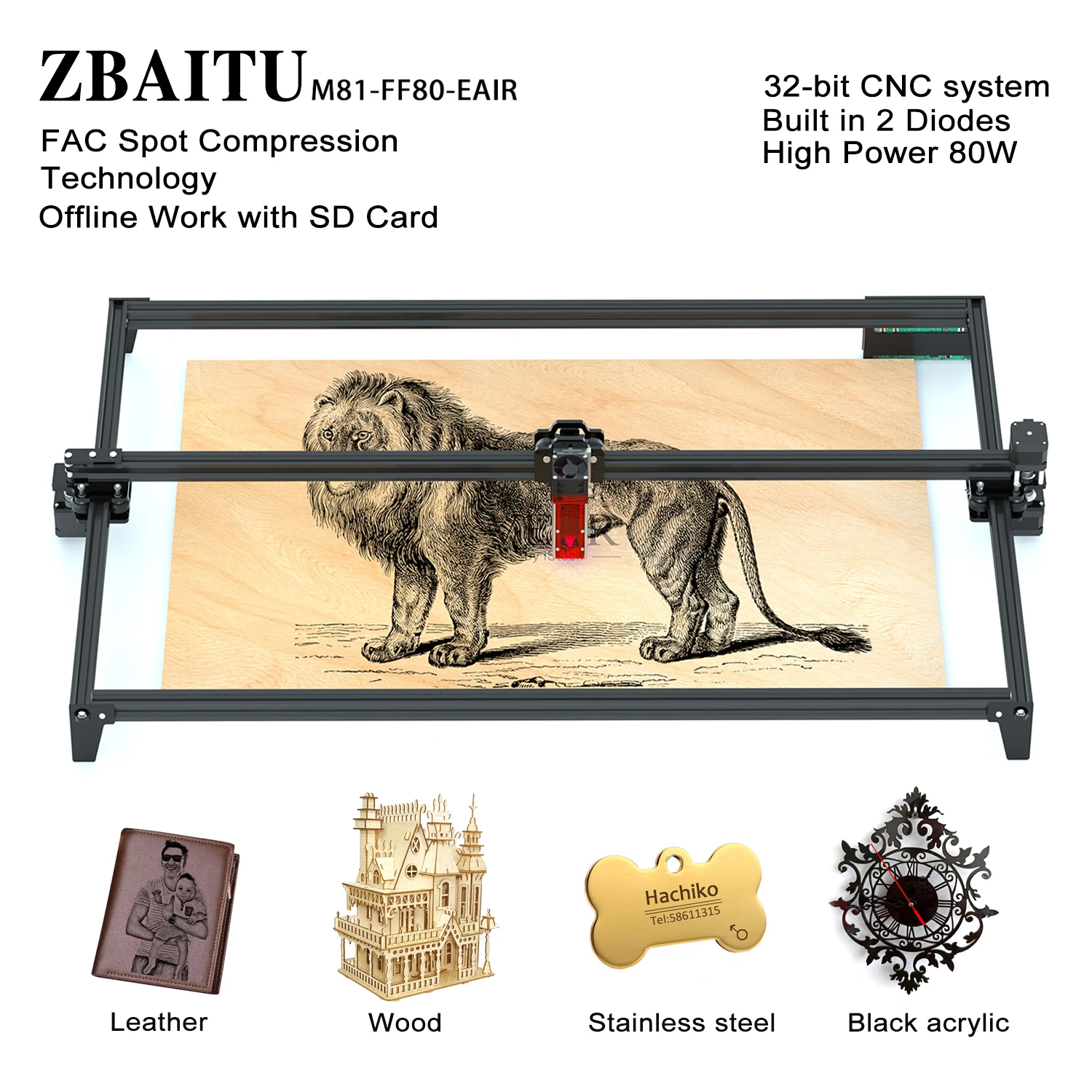 Zbaitu Large Area 81x46cm Laser Engraver, Wood Cutting Machine, Diy ...