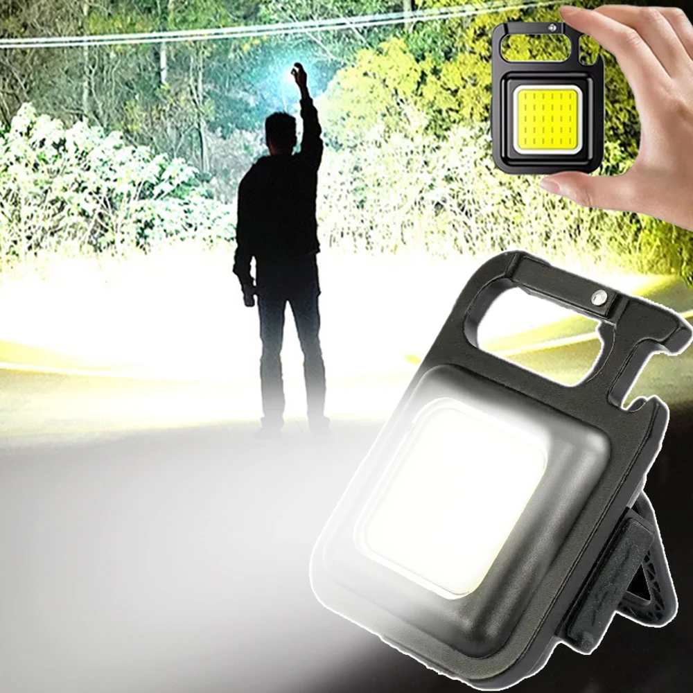 Mini LED Keychain Light Portable COB Work Light USB Rechargeable Torch ...