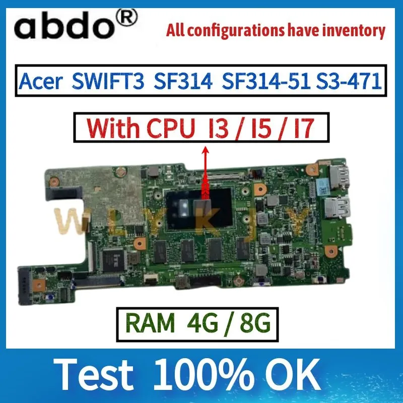 Placa base para portátil Acer Swift3 SF314 SF314-51 Placa base CA4DB CA4DB _ 10l, con i3/i5/i7 ...