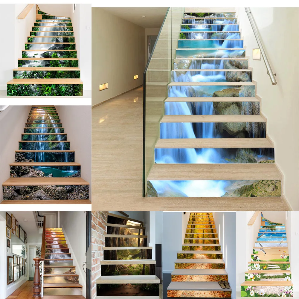 6pcs-13pcs-3D-Colored-Waterfall-Stair-Risers-Sticker-Removable-Pebbles ...