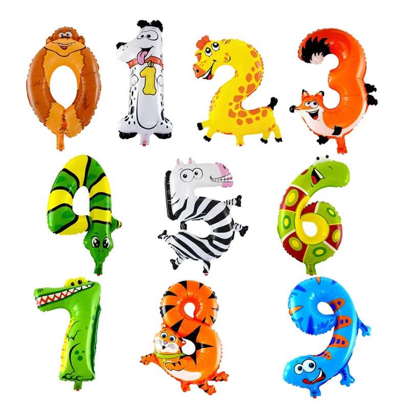 1-50pcs 16inch Jungle Animal Birthday Digital Balloons Wholesale 0-9 ...