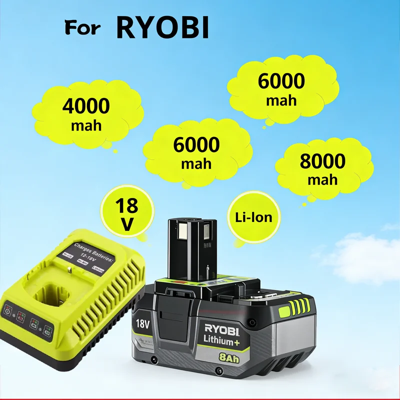 New RYOBI 18V High-Capacity Lithium Battery, Low Self-Discharge for ...