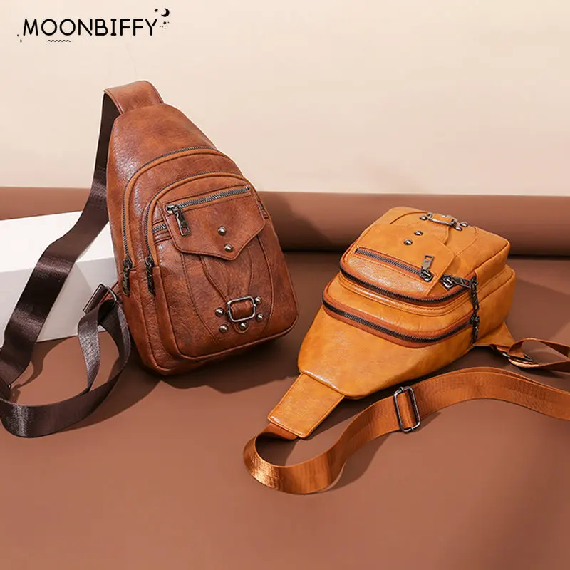 2023-Women-Vintage-Chest-Pack-Retro-PU-Leather-Shoulder-Crossbody-Chest ...