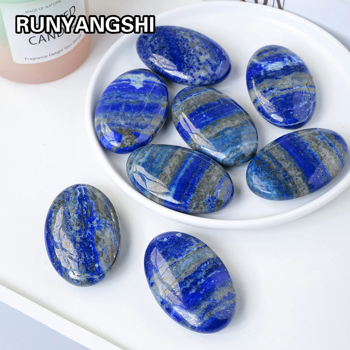 1pc Natural Crystal Lapis Lazuli Palm Stone Reiki Healing Oval Pocket ...