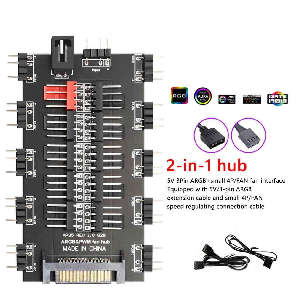 Generic Motherboard 1 To 10pin Fan Pin Pwm Cooler Fan Hub Splitter ...