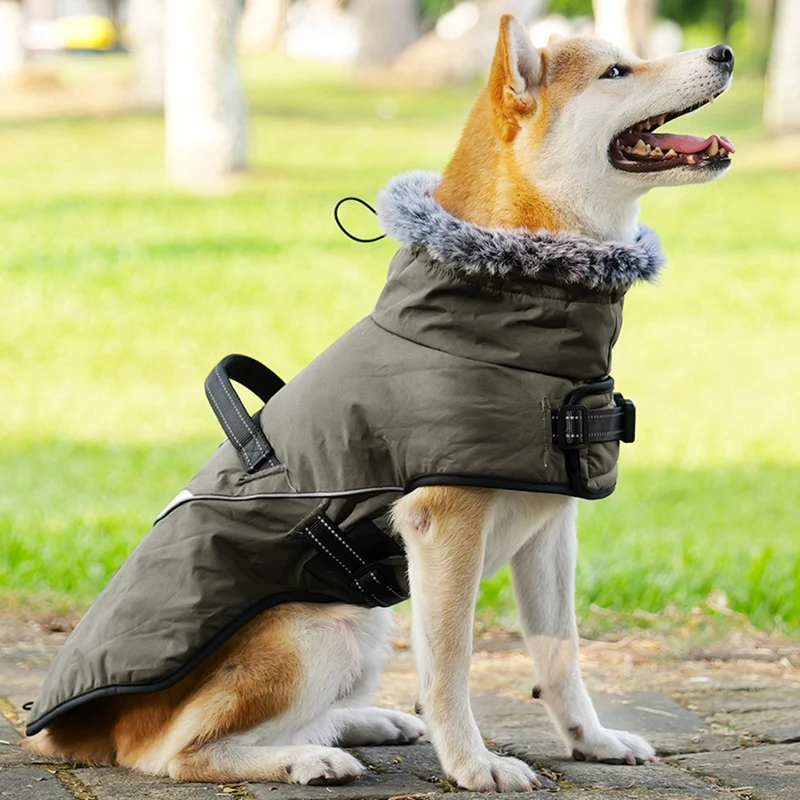 Winter Dog Jacket Puppy Warm Coat With Harness for Small Large Dogs Fur ...