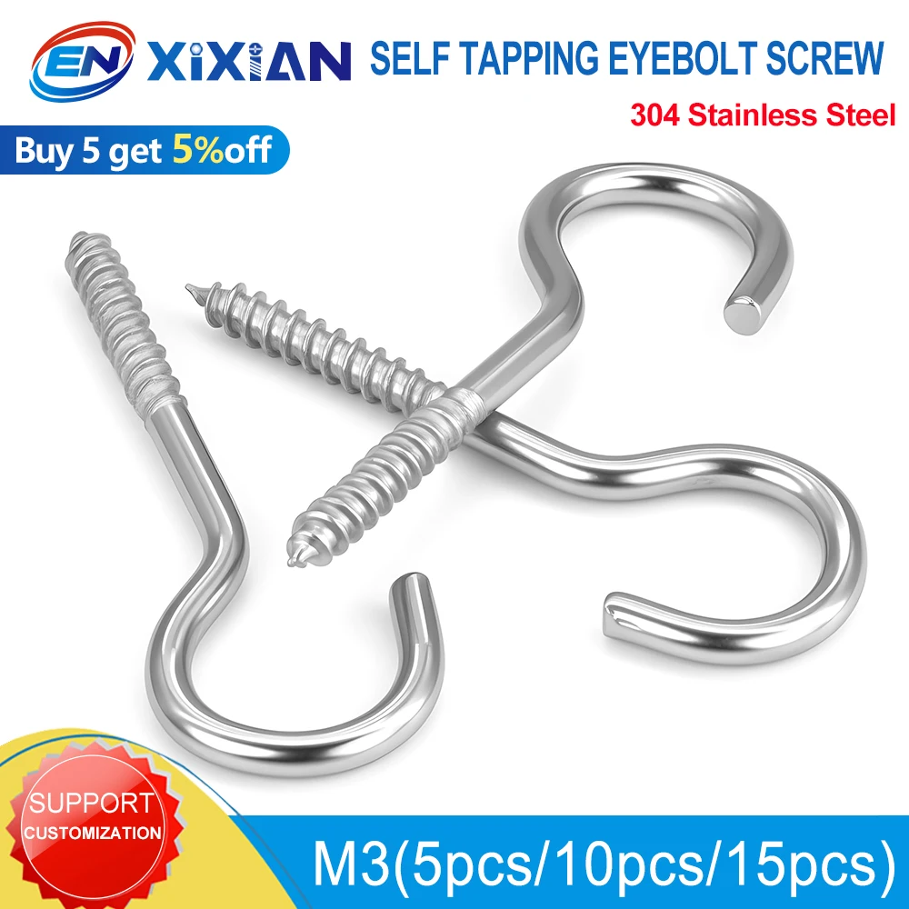 M3 stainless steel Screw Hooks Ceiling Cup Hooks Metal Screw-in Hook ...