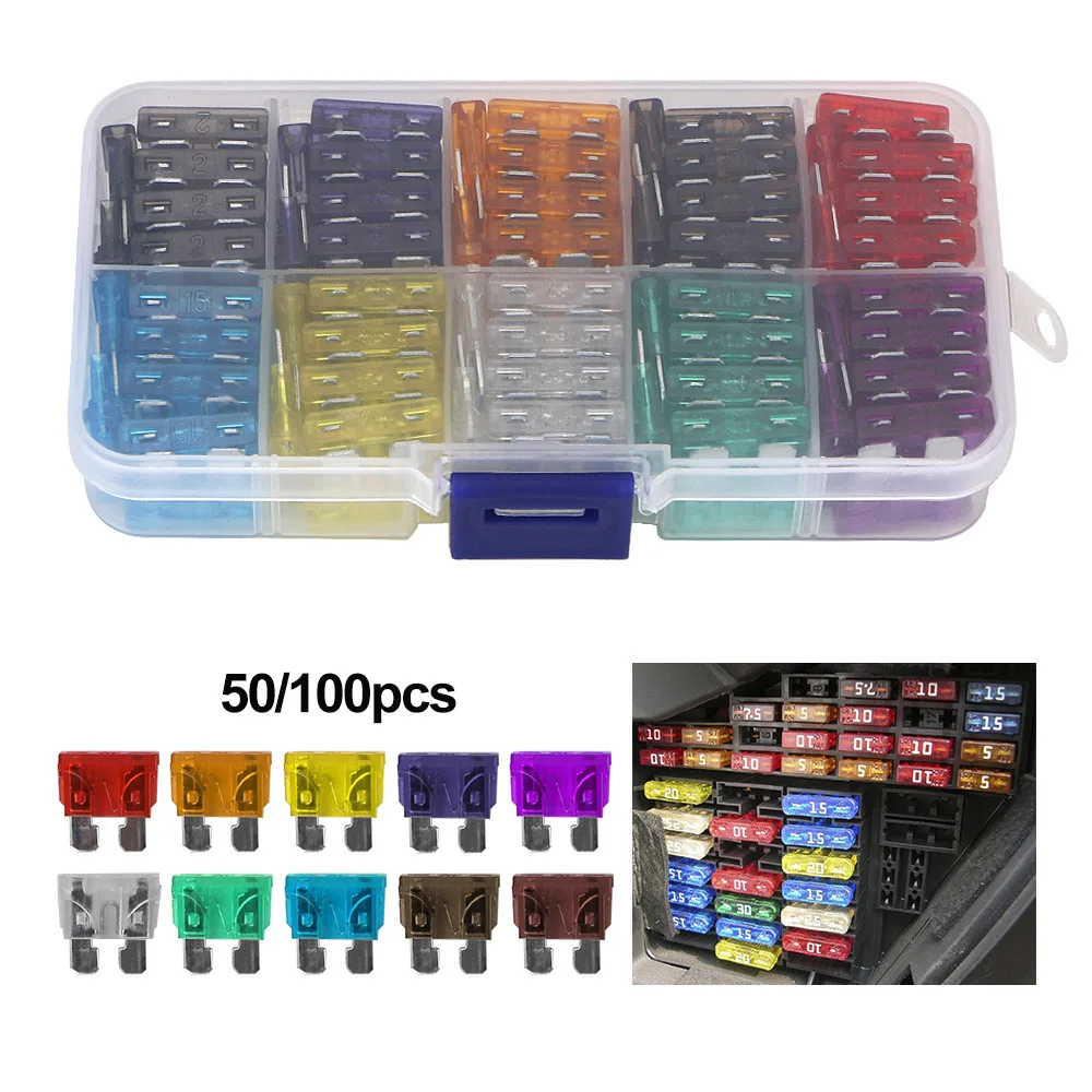 50-100PCS-Car-Fuses-Kit-Auto-Truck-Standard-Blade-Fuse-Assortment-2A-3A ...