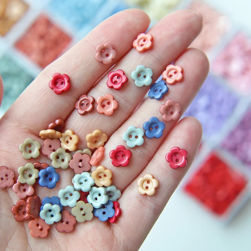 8mm Mini Flower Buttons 2-Hole Doll Clothes Resin Buttons for DIY ...