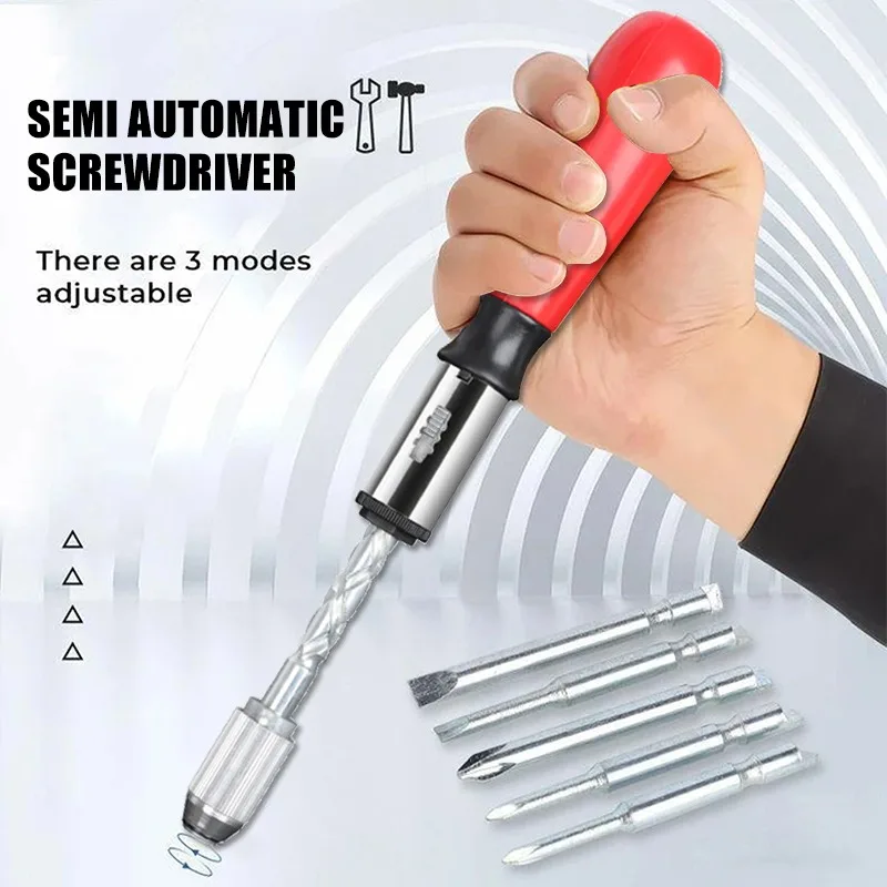 Semi Automatic Screwdriver Bits Set 260mm Hand Pressing Spiral Ratchet ...