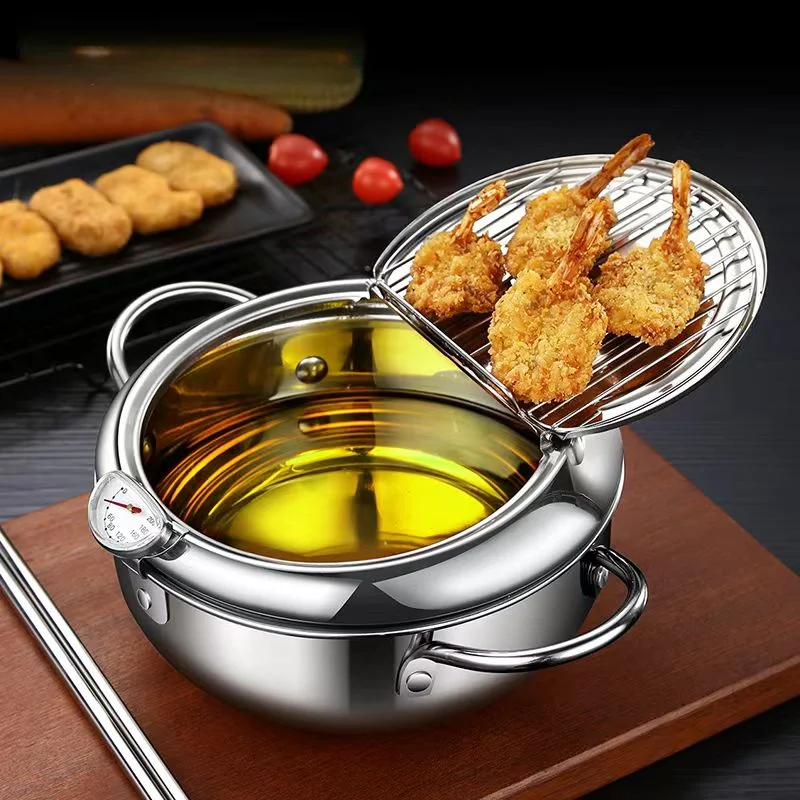 Japanese-Deep-Fryer-With-Thermometer-and-Lid-304-Stainless-Steel ...