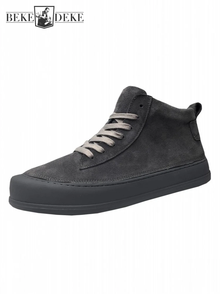 Spring British Style Mens Cargo Work High Top Shoes Vintage Cow Suede ...