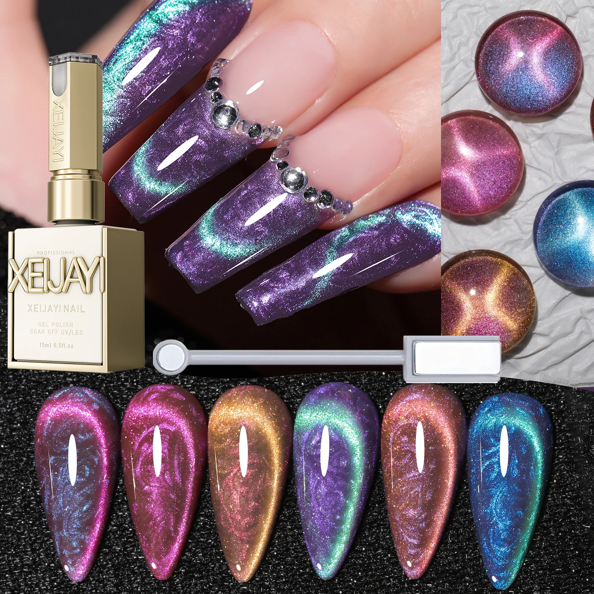 XEIJAYI 6pcs 15ml Aurora Cat Eye Gel Nail Polish set,Sparkling ...