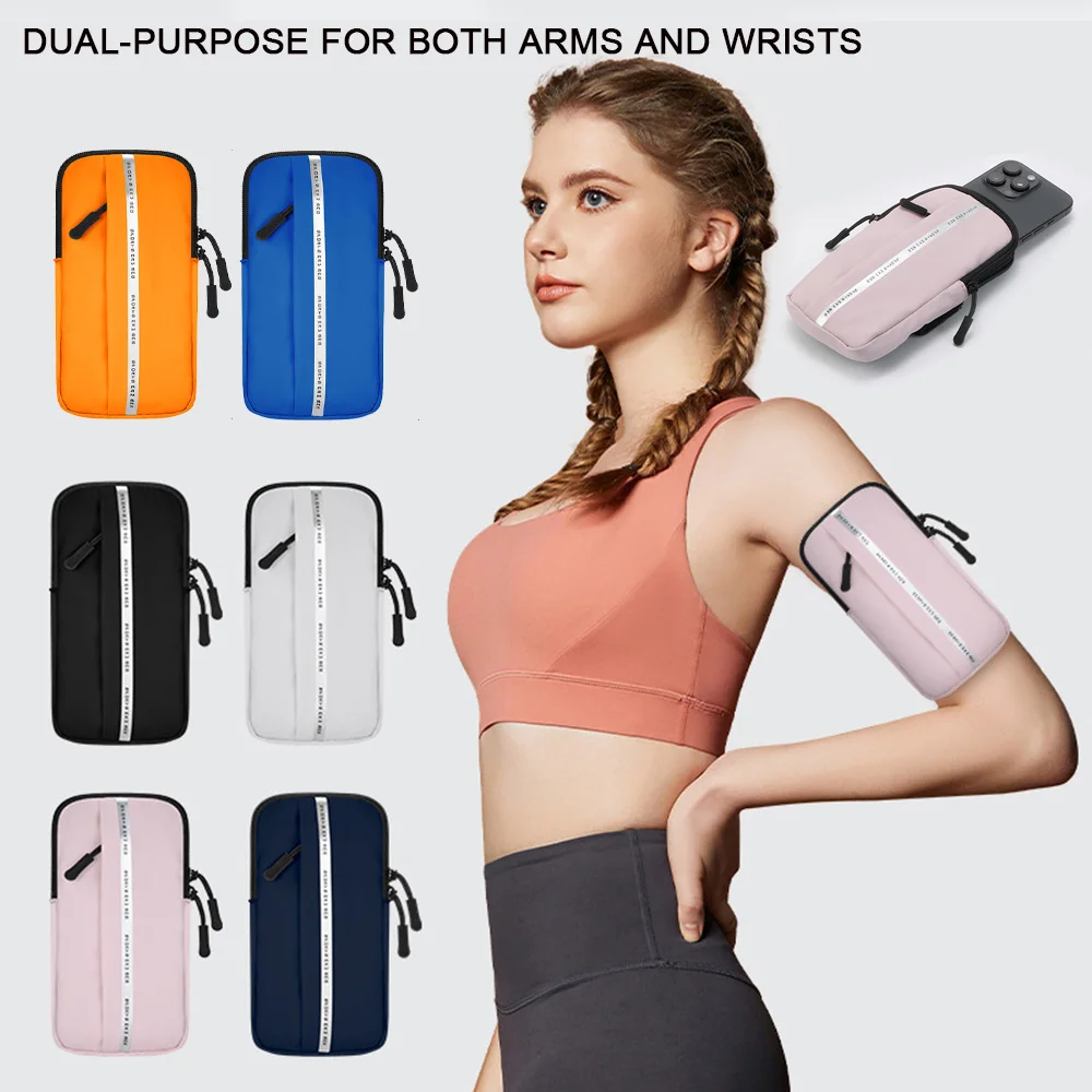 Double-layer running phone arm bag, men's and women's sports and fitness lightweight wrist bag ...