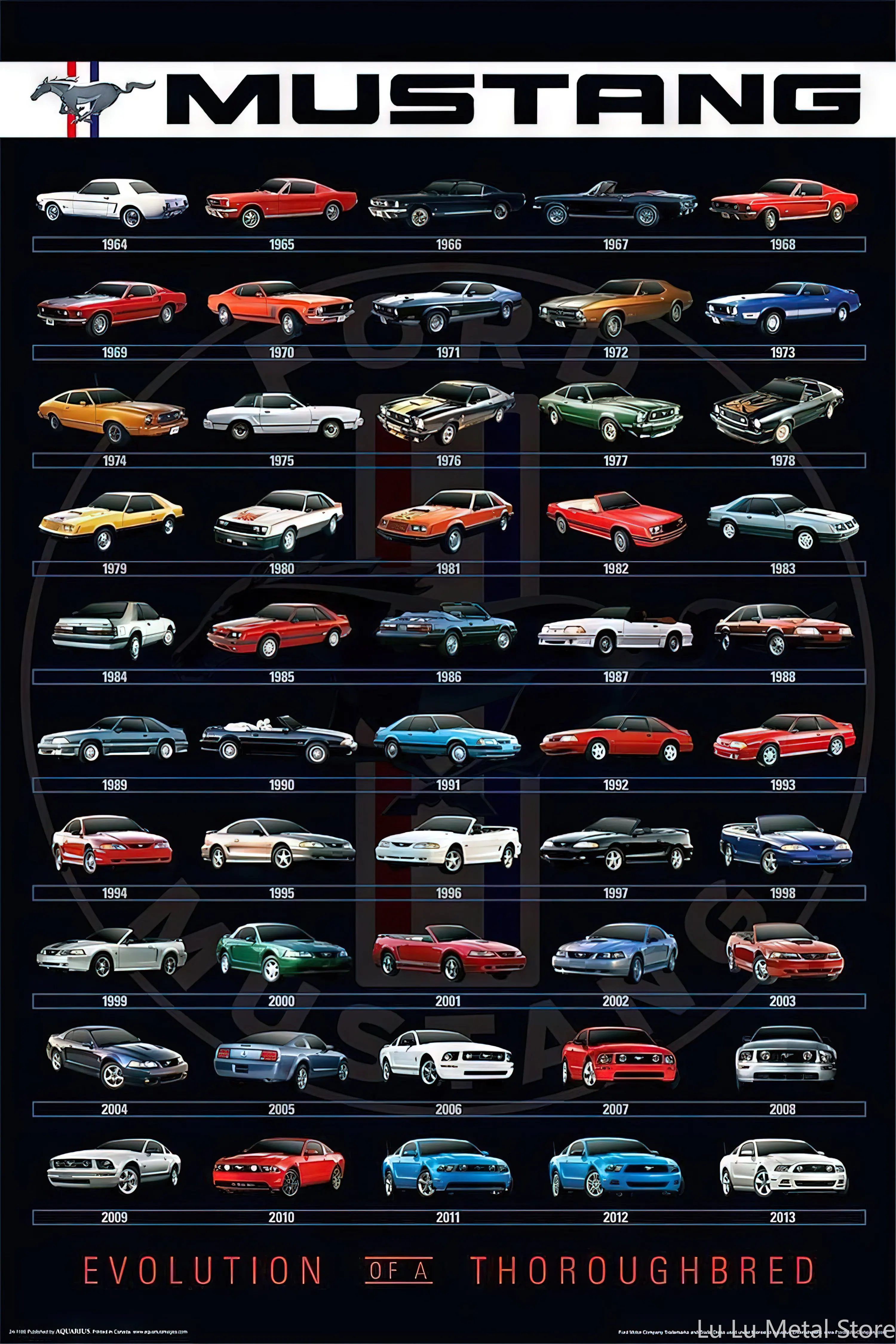 Ford-Mustang-Evolution-Poster-Poster-Print-Metal-Tin-Sign-Wall-Art ...