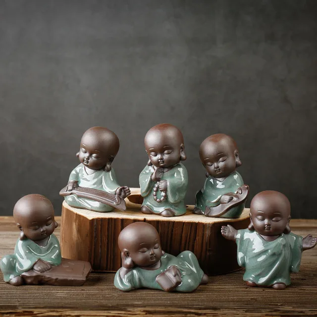 Creativity-Purple-Clay-Figurines-Manual-Zen-Little-Monk-Decorative-Tea ...