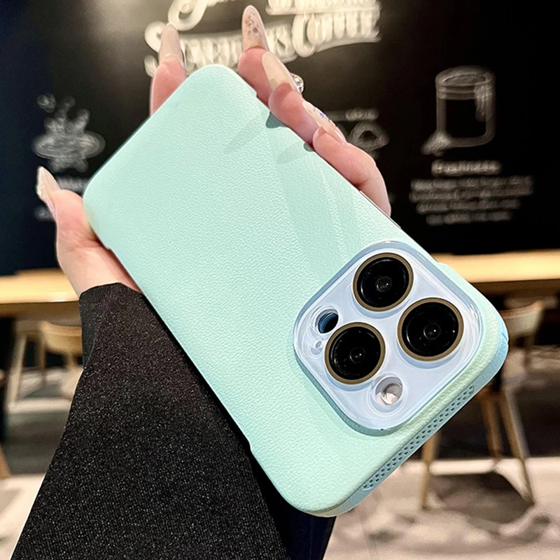 Luxury-Pure-Color-Simple-Rimless-Lychee-Skin-Texture-Phone-Case-For ...