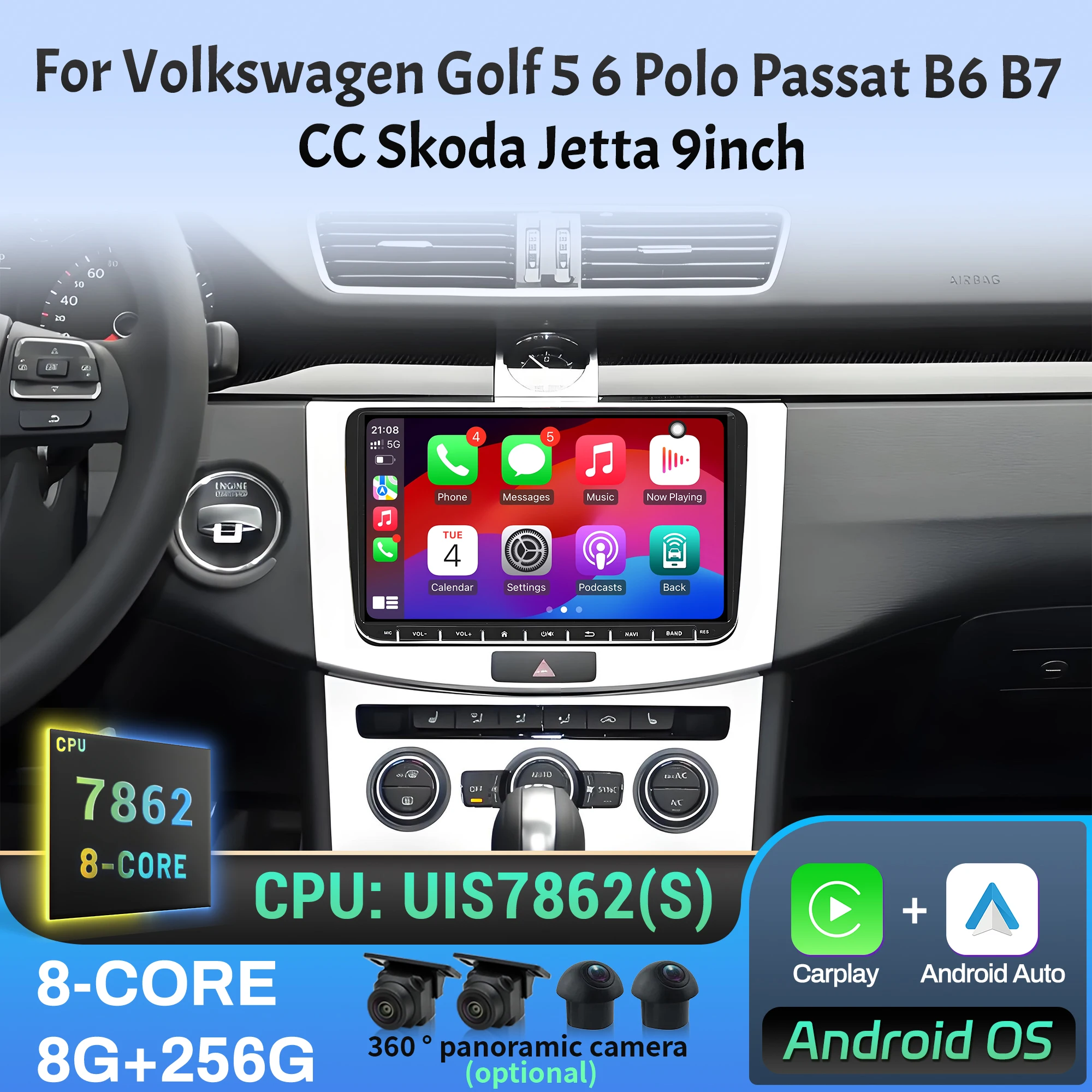 9 inch Car Radio GPS For Volkswagen Golf 5 6 Polo Passat B6 B7 CC Skoda ...