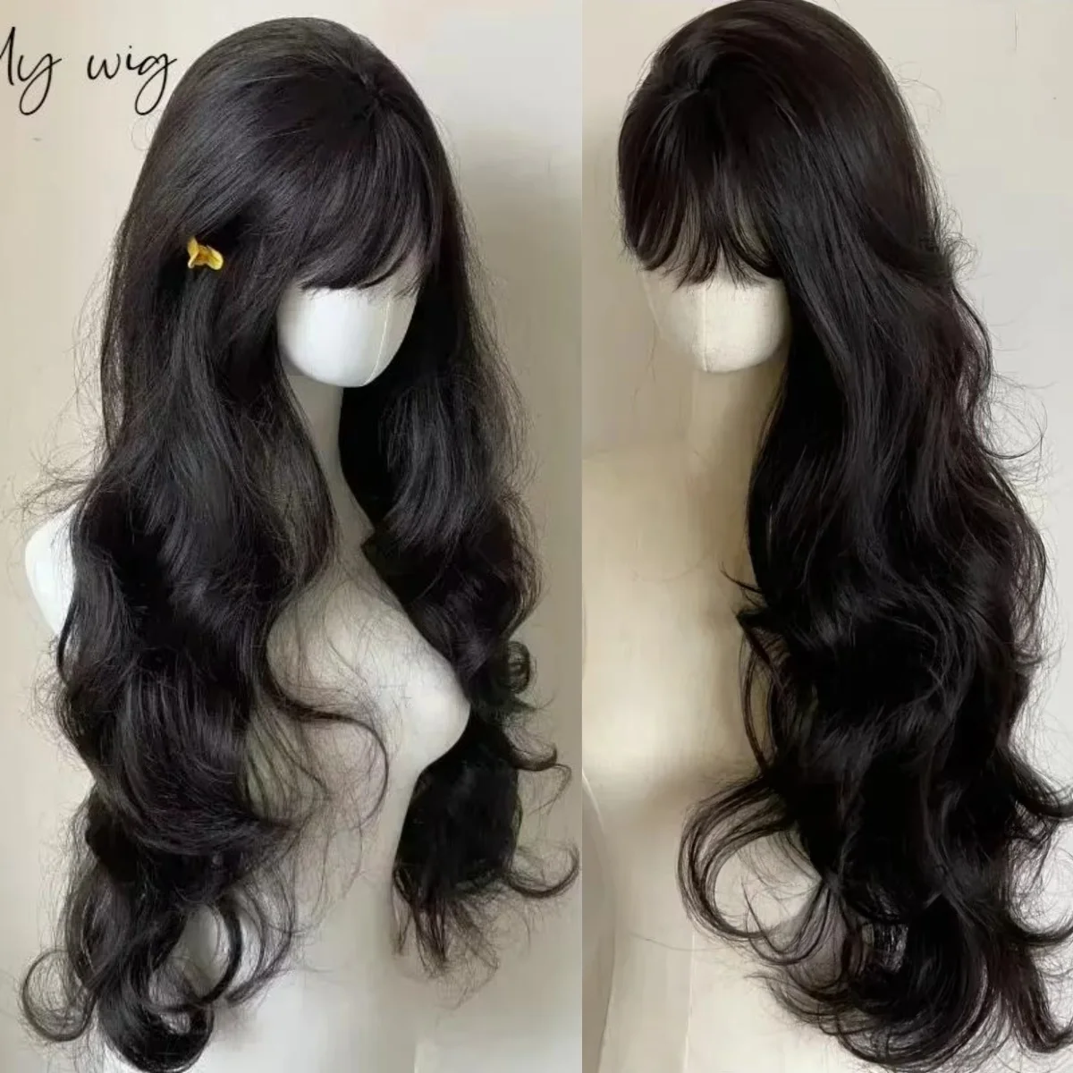 Peluca negra Lolita para mujer, pelo largo ondulado, peluca rizada de ...