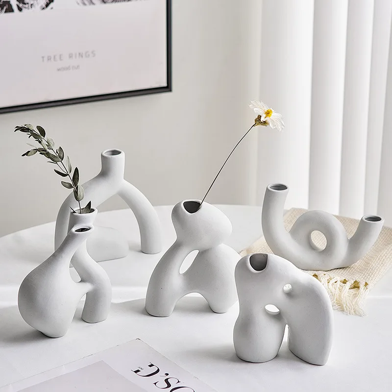 Abstract-Art-Ceramic-White-Vase-Nordic-Minimalist-Decoration-Living ...