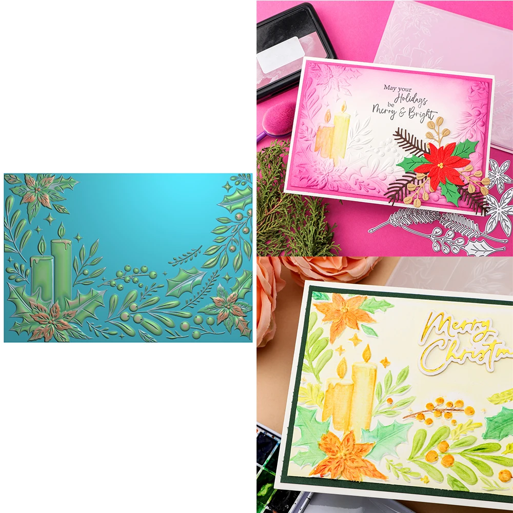 3D Embossing Folder Holly Candle Leaves Edge for Diy Scrapbooking ...