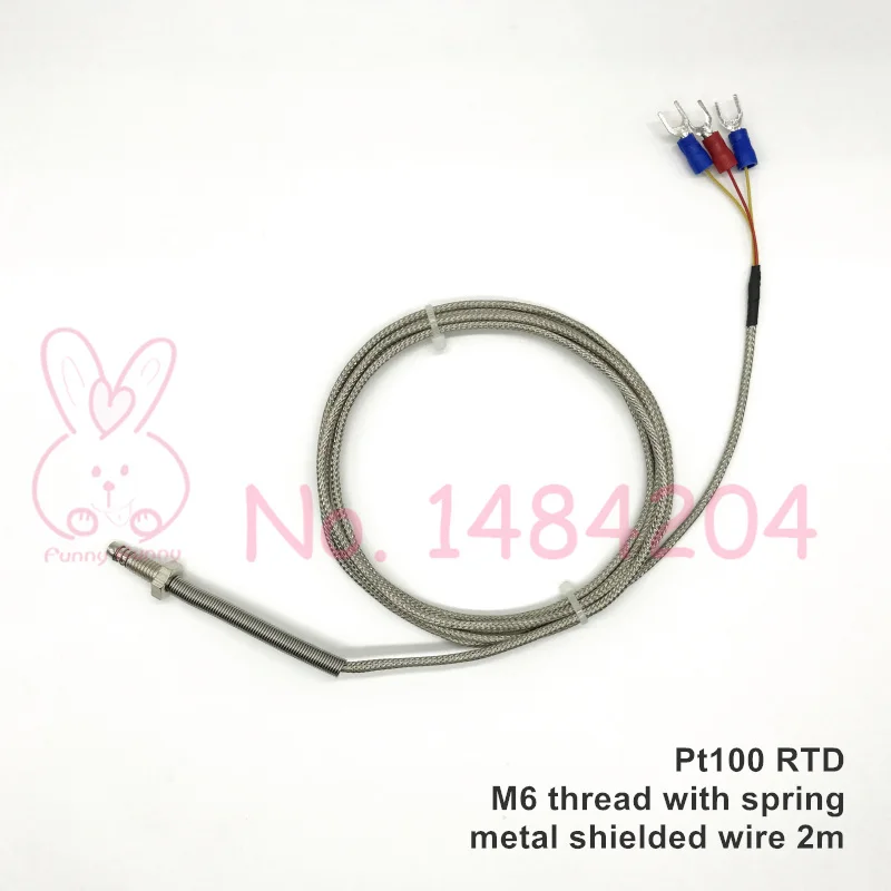2 PCS PT100 Temperature Sensor RTD Probe with M6 Screw Thread 2m 3 Core ...