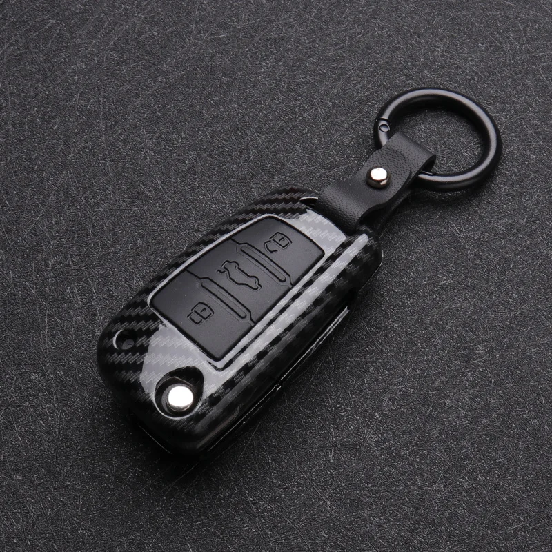 Carbon-Fiber-Silicon-Flip-Car-Key-Cover-Case-Protection-Shell-For-Audi ...