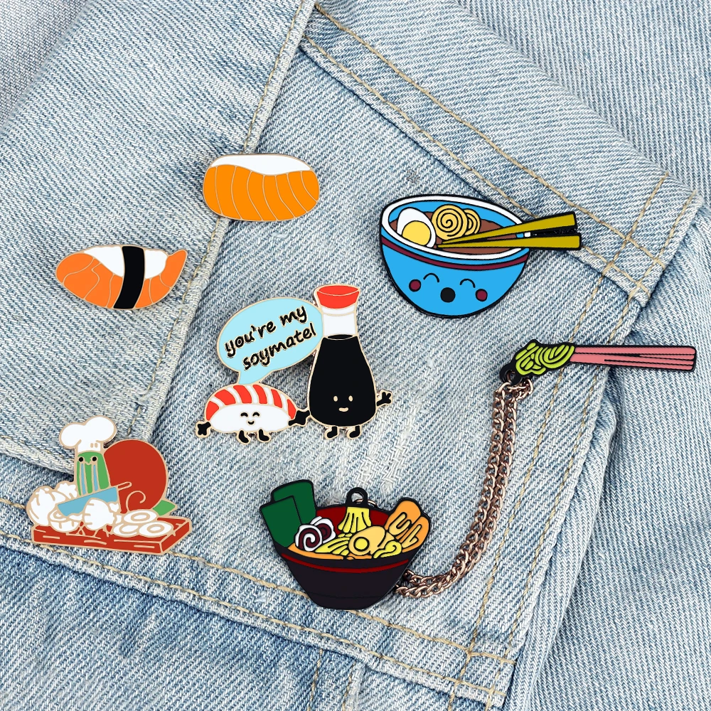Japanese-Cuisine-Lapel-Pins-Cartoon-Foods-Salmon-Sushi-Ramen-Brooch ...
