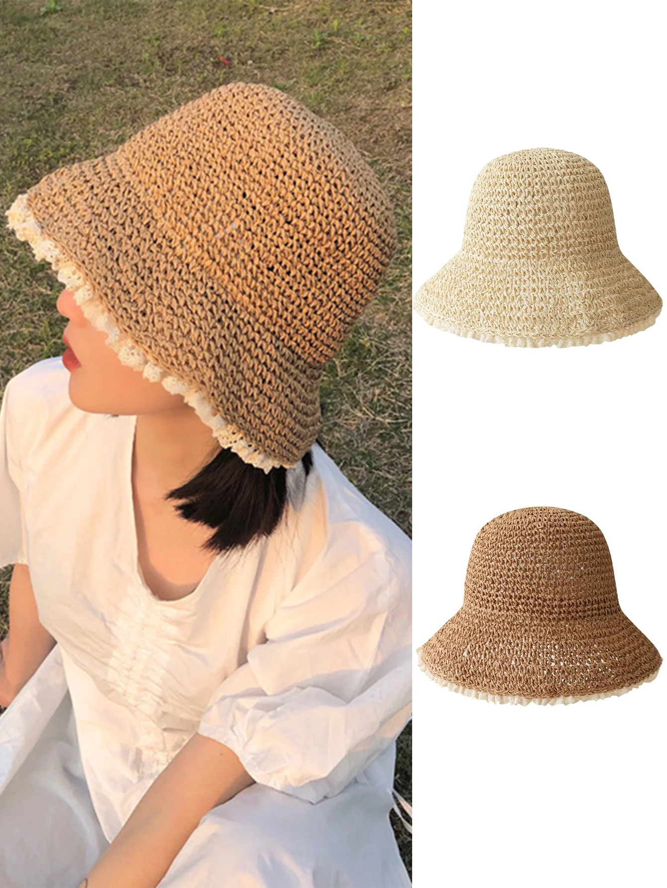 Summer-Lace-Brim-Straw-Hat-Handmade-Weave-Hollow-Foldable-Sun-Panama ...