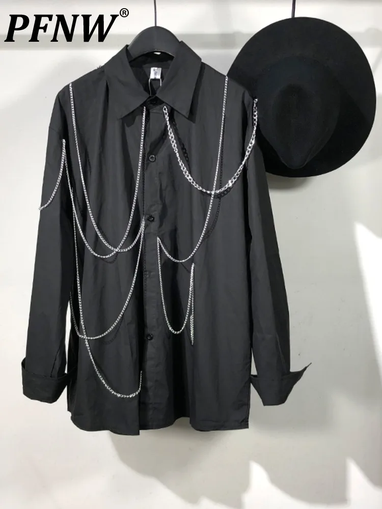 PFNW Metal Chain Stitching Design Shirt Men's High Street Dark Style ...
