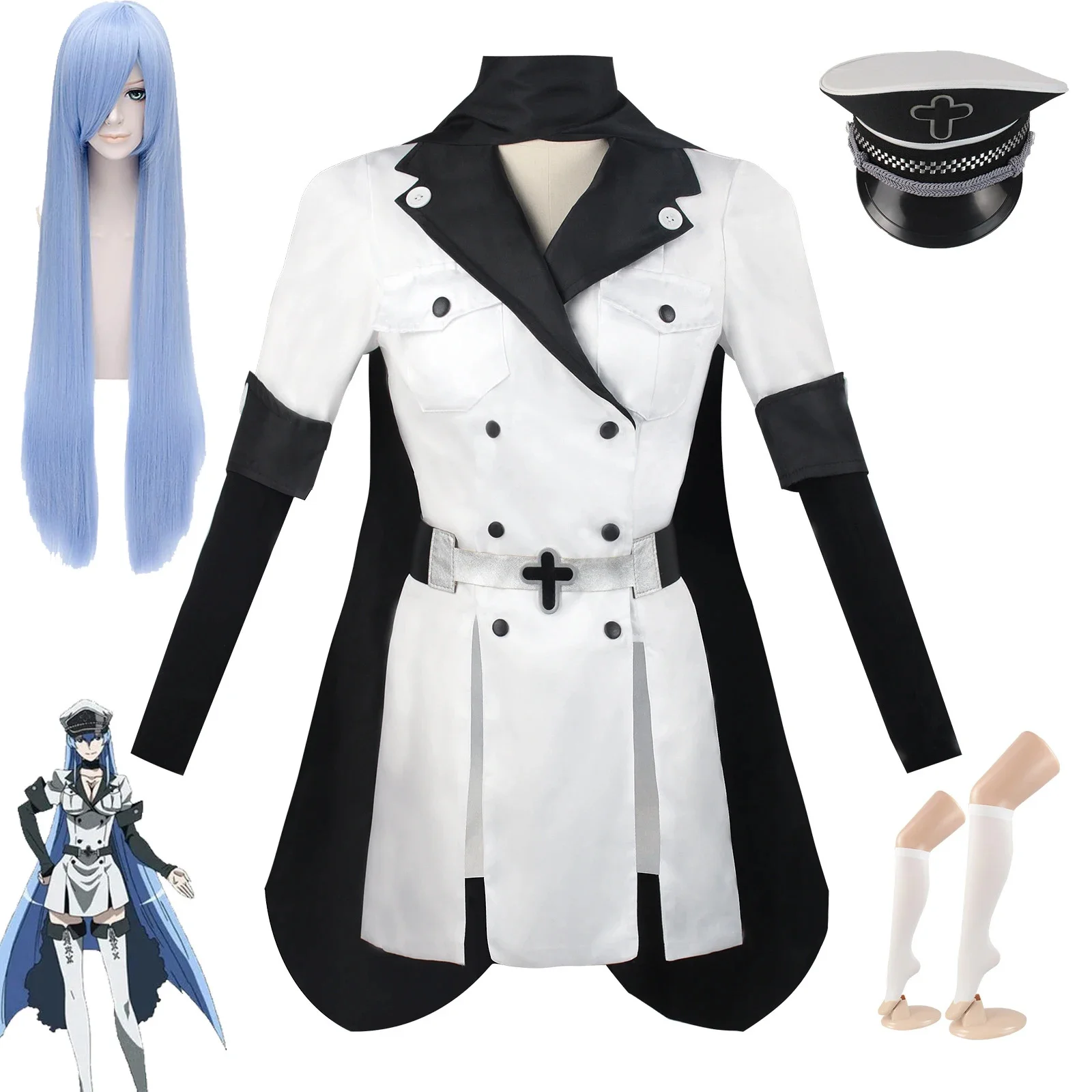 Anime-Akame-Ga-KILL-Esdeath-Cosplay-Costume-with-Hat-Socks-Wig-Outfits ...