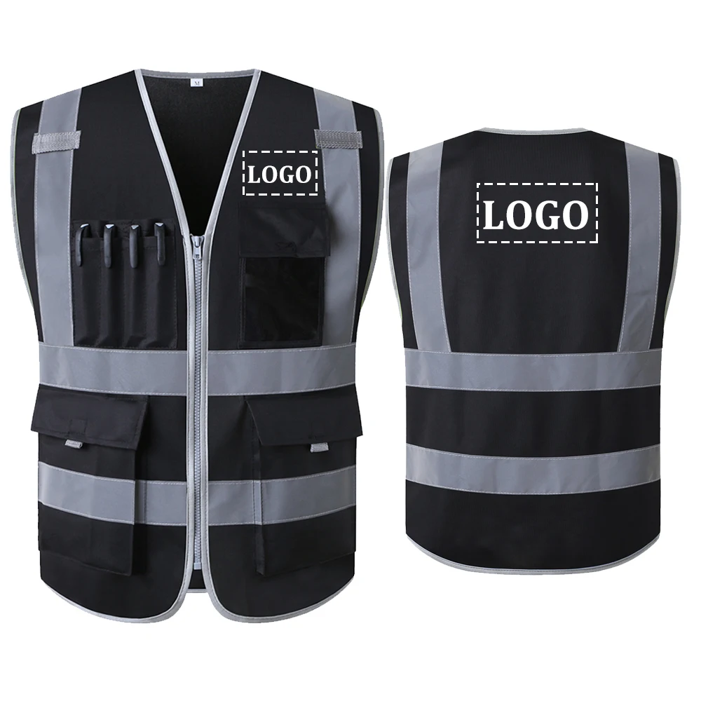Black-Reflective-Vest-Safety-Vest-With-Custom-Logo-Printing-Text-Custom ...