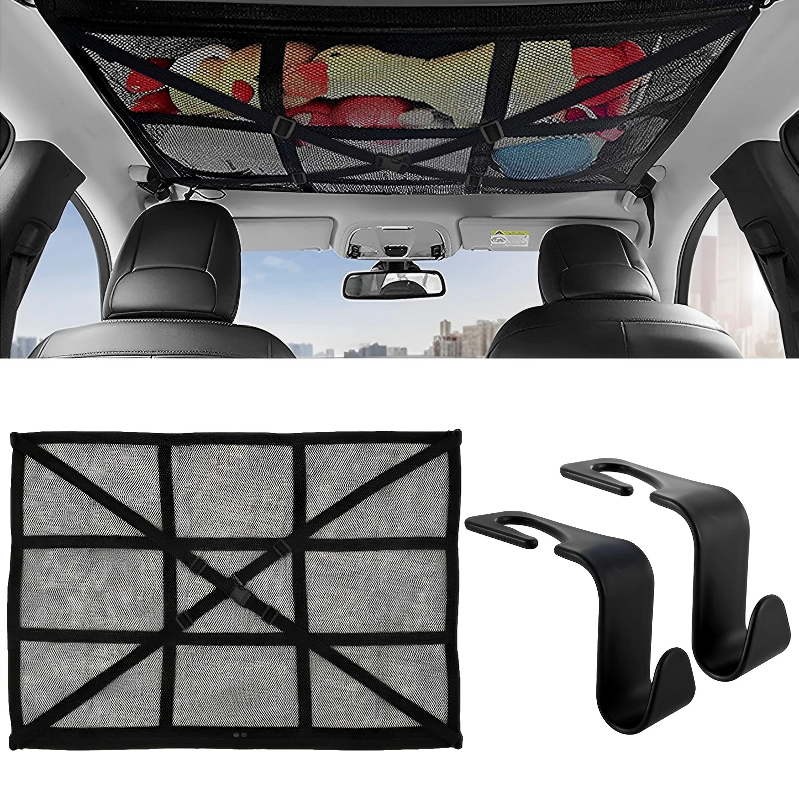Car-Ceiling-Cargo-Net-Car-Roof-Storage-Bag-with-2-Hooks-Strong-Load ...