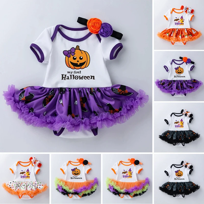 Vestido-de-Halloween-para-beb-ni-a-con-diadema-mono-de-calabaza-de ...