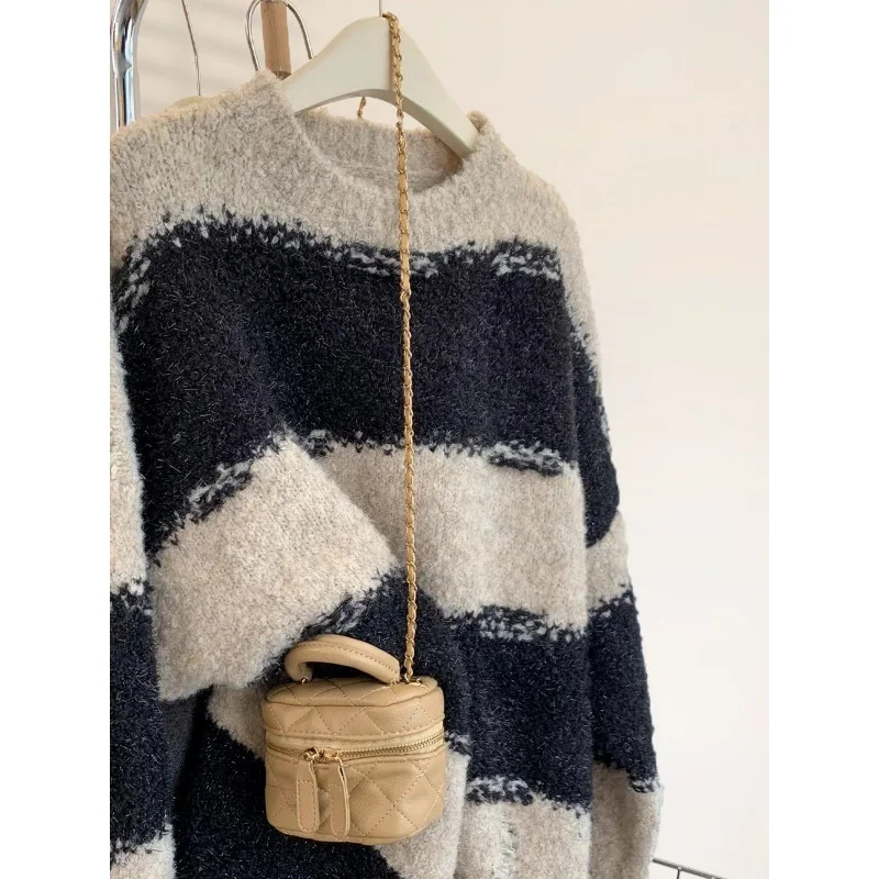 Striped pullover sweater for women in autumn winter and winter thick ...