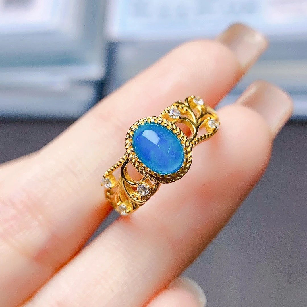 FS-Real-S925-Sterling-Silver-Inlay-5-7-Natural-Blue-Opal-Ring-With ...