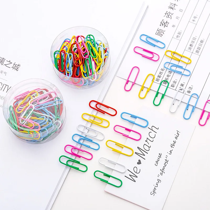50pcs/box Rainbow Colored Paper Clip Metal Clips Memo Clip Bookmarks ...