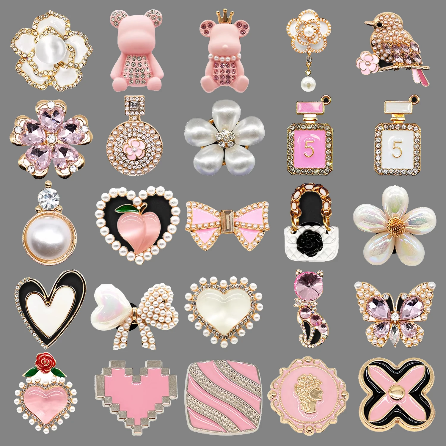 1pcs Pink Designer Charms Metal Shoe Accessories Flower Bow Butterfly ...