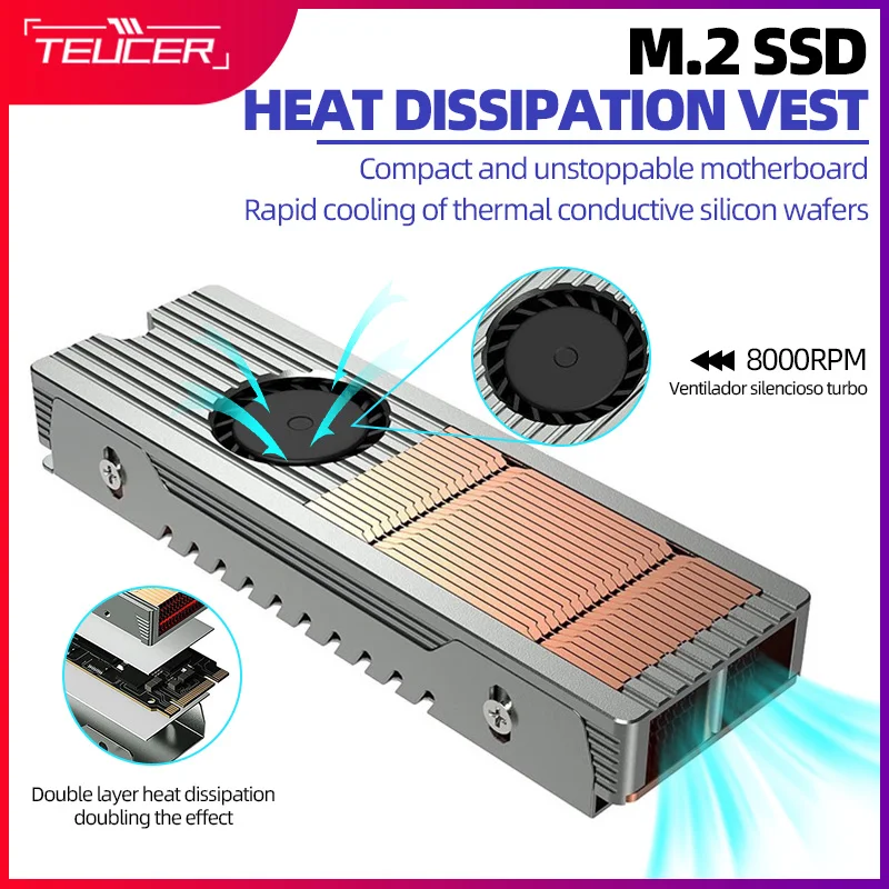 Teucer M.2-8 NVME SSD 2280 Solid State Drive Cooler Copper Heat Sink ...