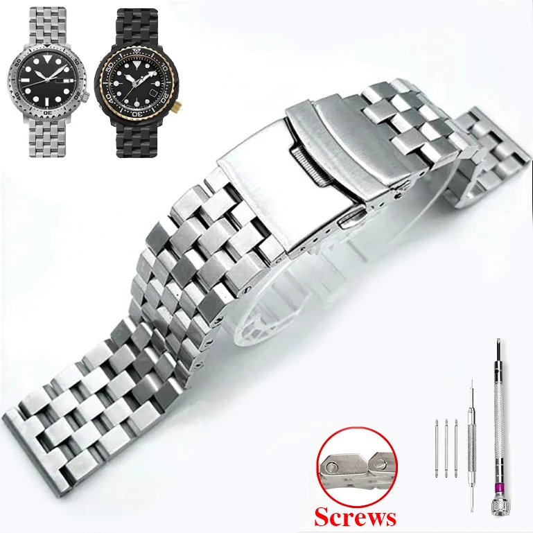 Premium-Solid-Stainless-Steel-Watch-Band-for-Seiko-Adjustable-Wristband ...