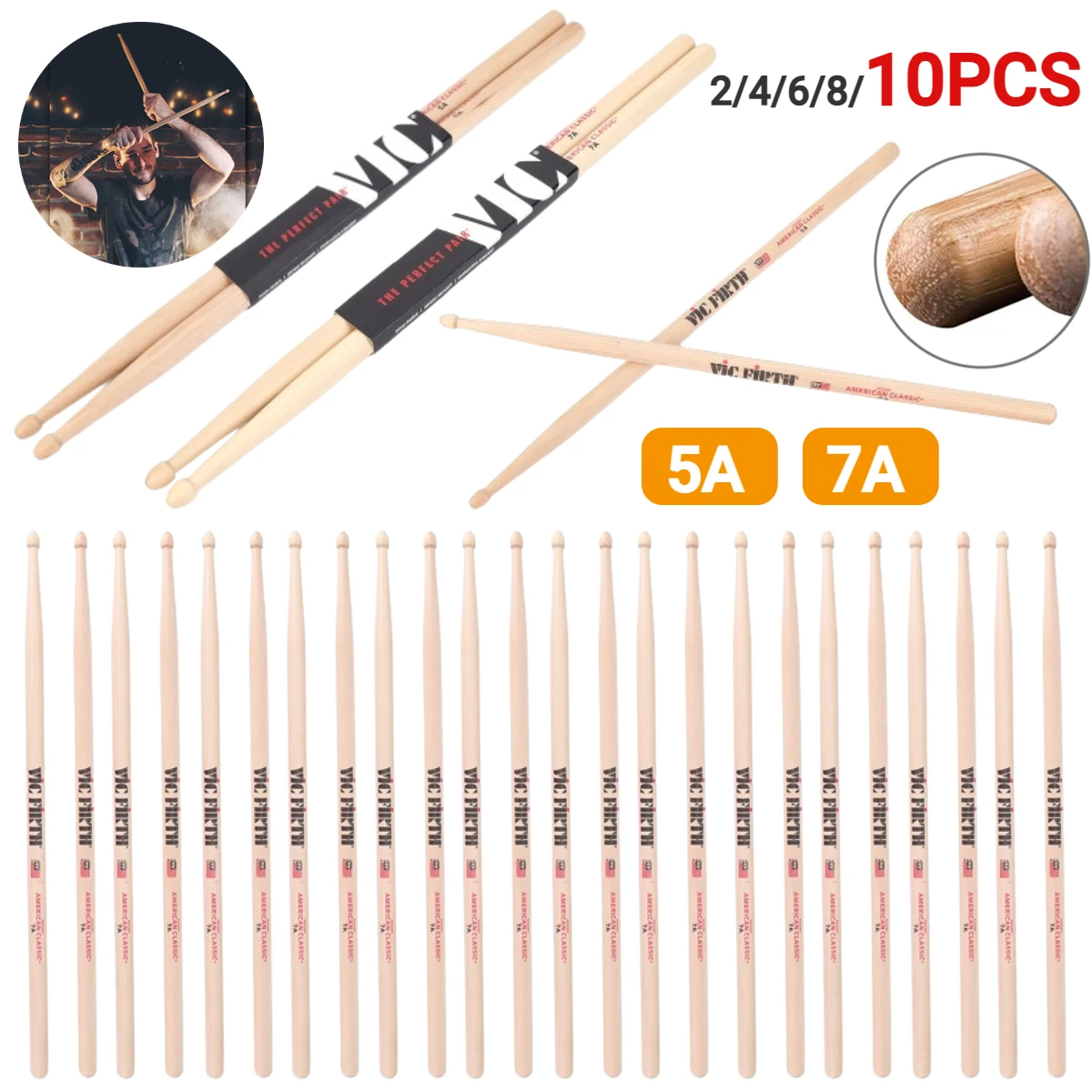 2-10PC-Drumsticks-5A-7A-Drum-Sticks-Consistent-Weight-and-Pitch-Mallets ...