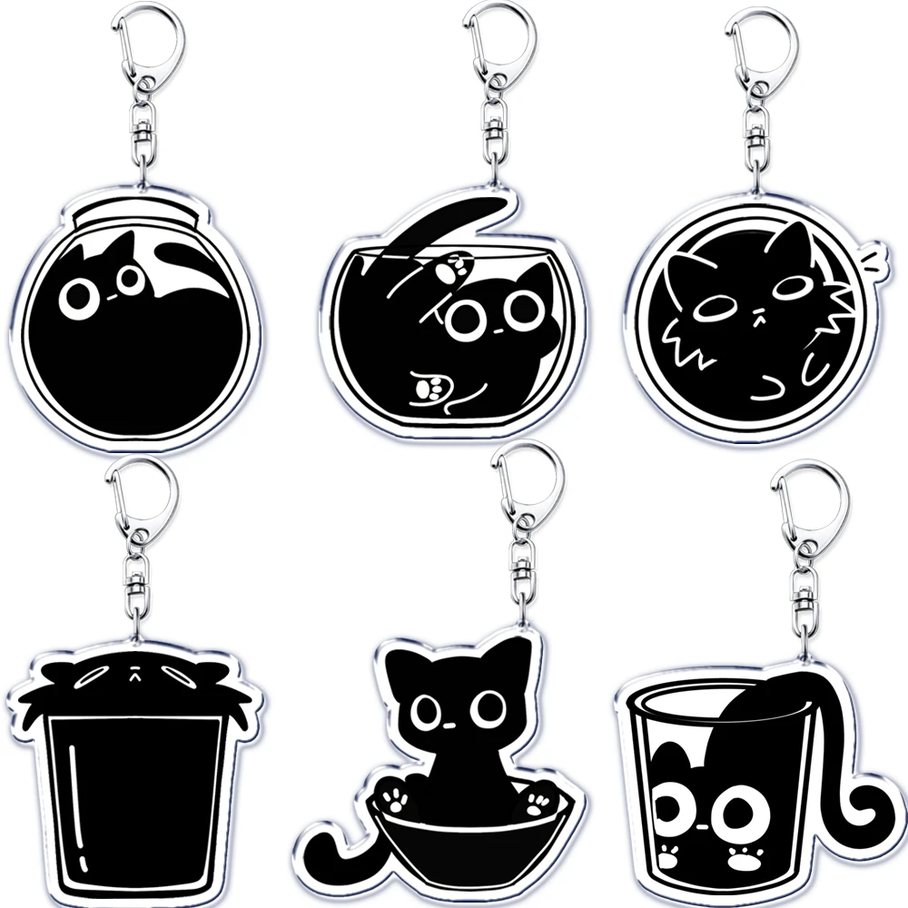 Funny-Liquid-Black-Cat-Keychains-Simple-Cute-Meow-Pendant-Keyring-for ...
