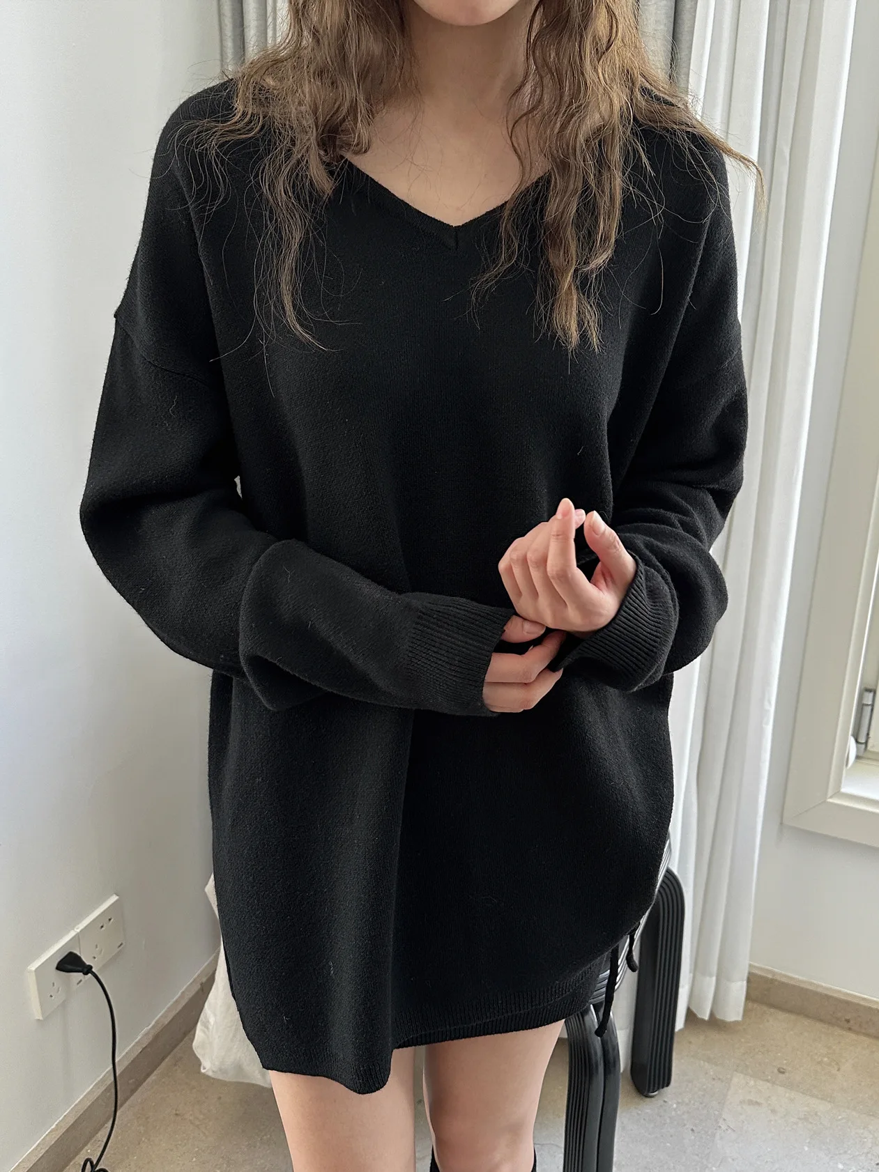 Spring-and-autumn-women-s-casual-solid-color-V-neck-long-sleeved-loose ...