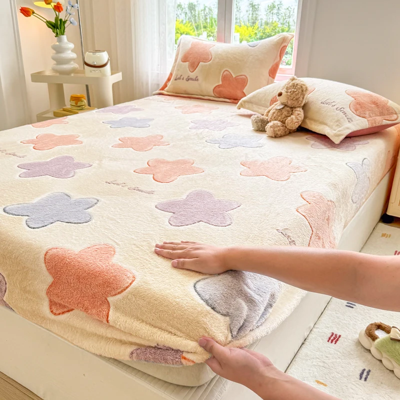 1pc-Flannel-Bedsheet-Winter-Fitted-Sheet-Warm-Bed-Cover-Simple-Style ...
