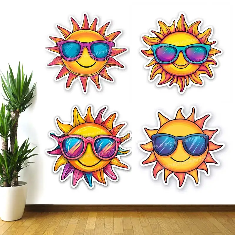 Sun With Sunglasses Wall Sticker Room Decor Bathroom Toilet Living Room ...